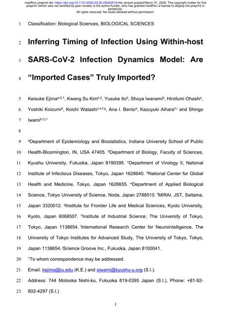 Pdf Inferring Timing Of Infection Using Within Host Sars Cov 2 Infection Dynamics Model Are