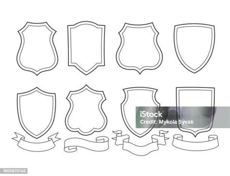 로얄 나이트 방패 빈 빈 프레임 모양 템플릿 전령 리본 테두리 절연 세트 0명에 대한 스톡 벡터 아트 및 기타 이미지 0명 골동품 공란 Istock