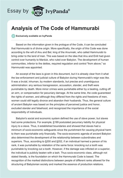 Analysis Of The Code Of Hammurabi Words Essay Example