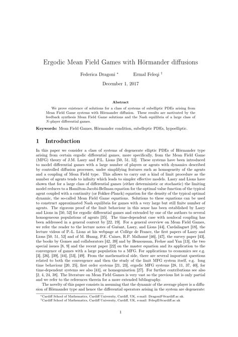 pdf ergodic mean field games with hörmander diffusions