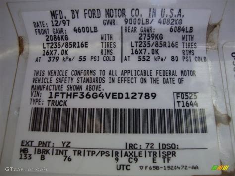 1997 Ford F350 XL Regular Cab 4x4 Color Code Photos GTCarLot Com