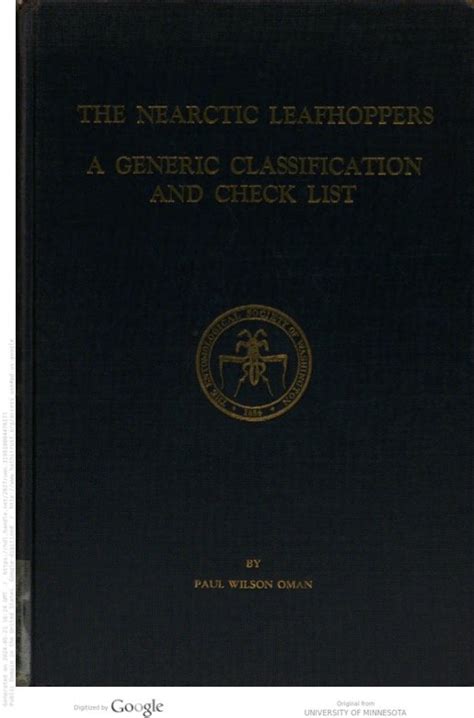 No 3 The Nearctic Leafhoppers Homoptera Cicadellidae A Generic Classification And Check