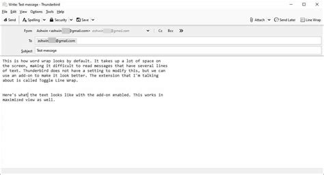 Enable Proper Word Wrapping In Thunderbird Using The Toggle Line Wrap