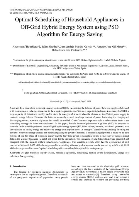 Pdf Optimal Scheduling Of Household Appliances In Off Grid Hybrid