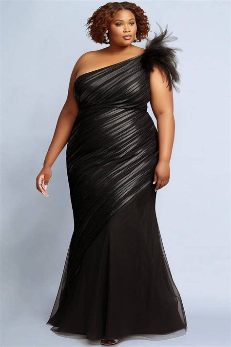 Xpluswear Design Plus Size Formal Black Oblique Collar Cap Sleeve