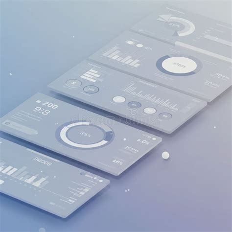 A Series Of Digital Dashboards Displaying Various Types Of Data Visualizations Stock