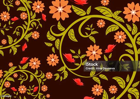 어두운 배경에 나비와 밝은 꽃 장식 벡터 일러스트입니다 0명에 대한 스톡 벡터 아트 및 기타 이미지 0명 갈색 꽃 나무 Istock