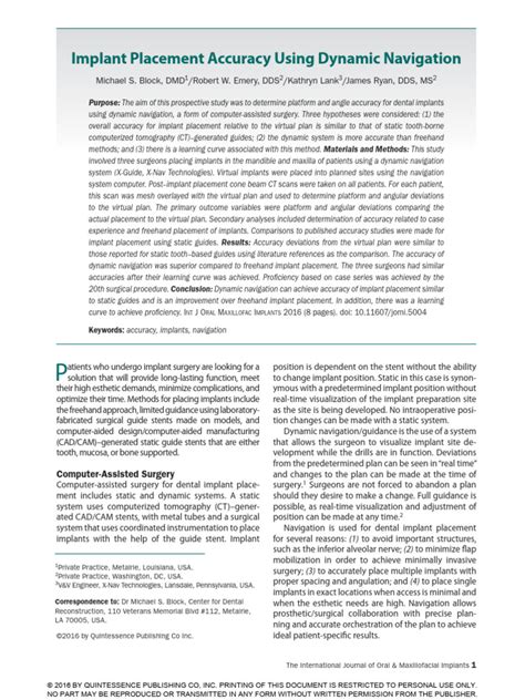 Seminario 6 Implant Placement Accuracy Using Dynamic Navigation Pdf Dental Implant Ct Scan