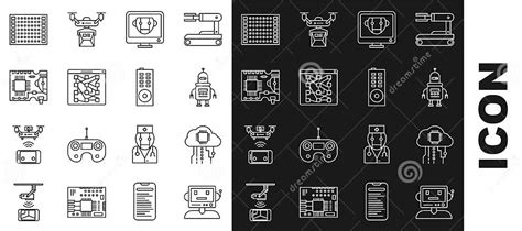 Set Line Robot Internet Of Things Bot Global Technology Or Social Network Printed Circuit