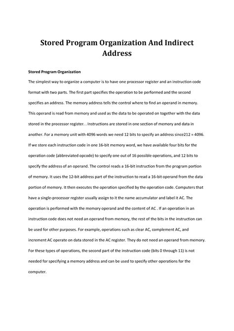 Computer Organization Stored Program Organization And Indirect Address Stored Program