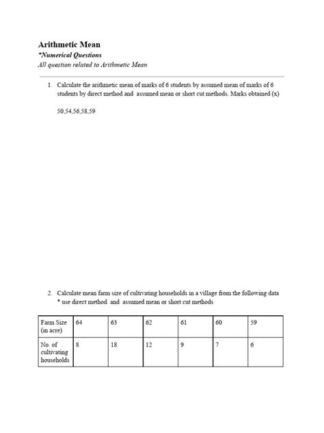Arithemtic Mean Worksheet Pdf
