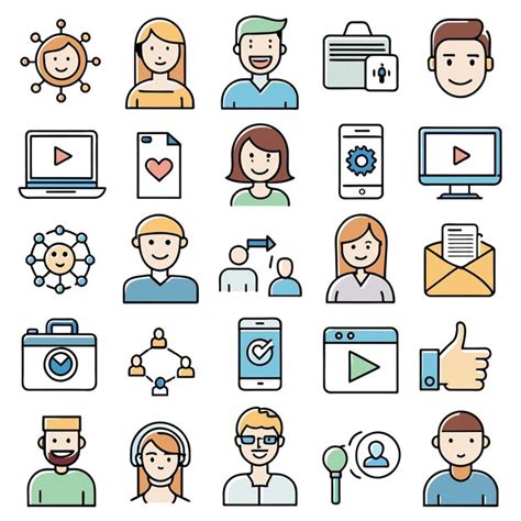 Premium Vector A Collection Of Icons Including A Man And Woman With A Computer On The Top