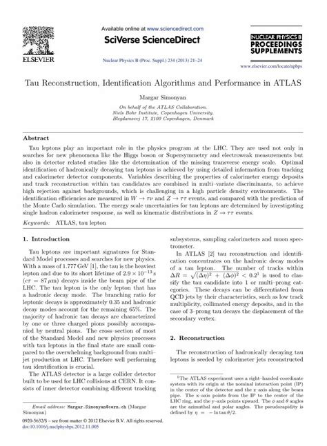 Pdf Tau Reconstruction Identification Algorithms And Performance In Atlas Dokumentips