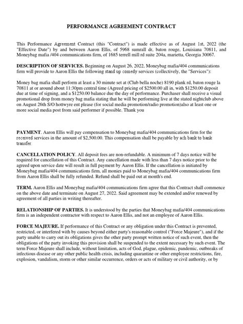 Musical Performance Contract Pdf Arbitration Mediation