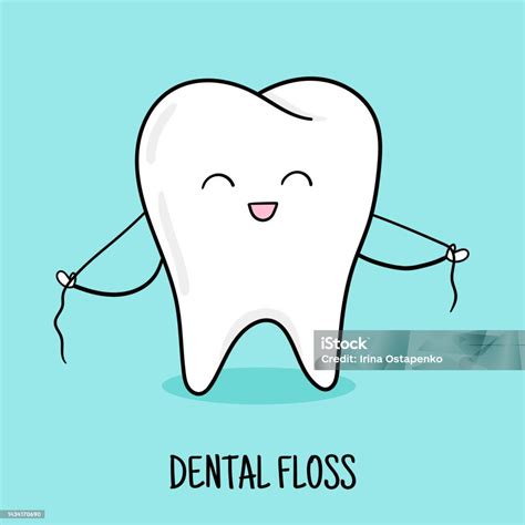 치실이있는 귀여운 치아 구강 위생 치과 귀여운 일러스트 레이 션 어린이 치과 의사 캐비닛 소아 치과 감정에 대한 스톡 벡터 아트 및 기타 이미지 Istock