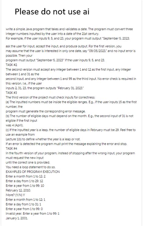 Solved Please Do Not Use Ai Write A Simple Java Program That