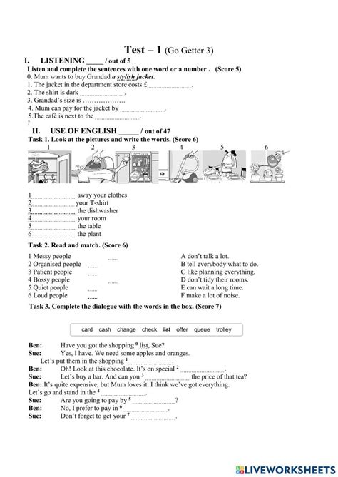 Go Getter 3 Test 1 Online Exercise For Live Worksheets