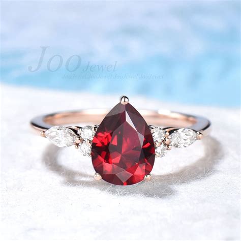 Vintage Pear Shaped Ruby Engagement Ring Sterling Silver Etsy