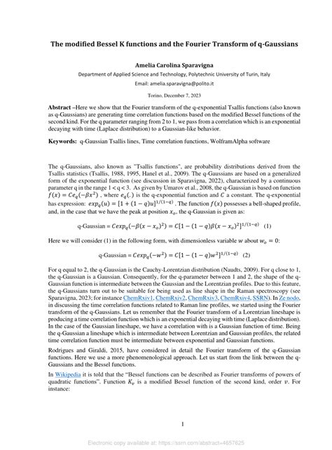 Pdf The Modified Bessel K Functions And The Fourier Transform Of Q Gaussians