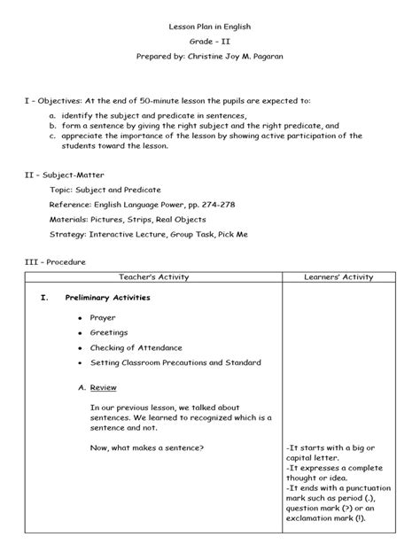 Dlp Subject And Predicate Pdf Subject Grammar Part Of Speech