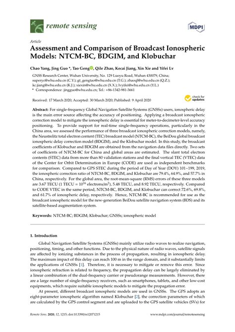 Pdf Assessment And Comparison Of Broadcast Ionospheric Models Ntcm