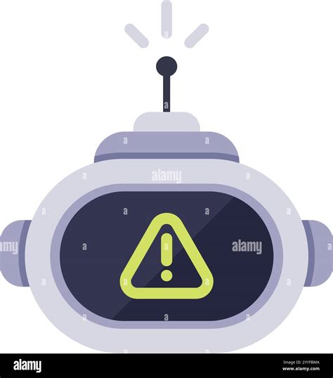 Robot Showing Warning Alert Sign On Screen And Flashing Antenna