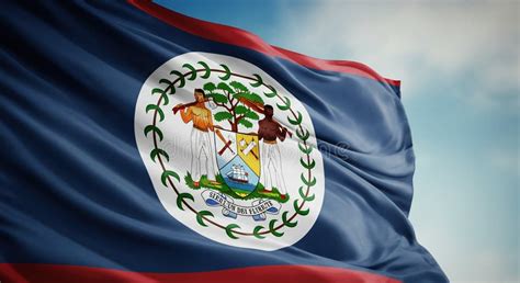 Belizean Flag Waving Proudly Against A Clear Blue Sky Stock Image Image Of Heraldry