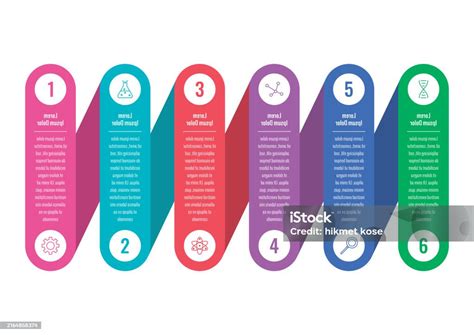 Six Steps 인포그래픽 템플릿 연결된 수직 막대 인포그래픽 템플릿입니다 매거진 교육 사업 인터넷 연간 보고서 정보 템플릿 개념에 대한 스톡 벡터 아트 및 기타 이미지