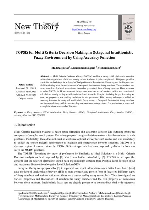 Pdf Topsis For Multi Criteria Decision Making In Octagonal