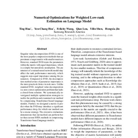 Numerical Optimizations For Weighted Low Rank Estimation On Language