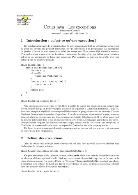 Cours Java Les Exceptions
