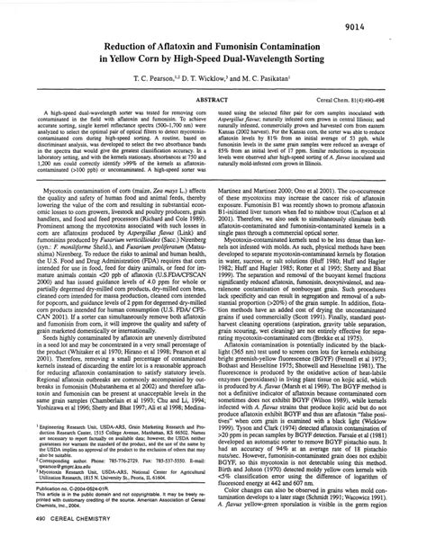 Pdf Reduction Of Aflatoxin And Fumonisin Contamination In Yellow Corn By High Speed Dual