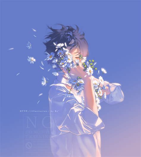 Safebooru 1boy Artist Name Black Hair Blue Sky Closed Eyes Collared