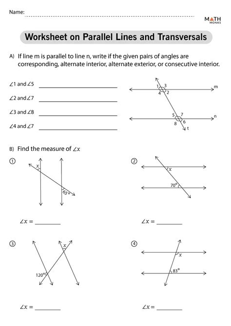 Parallel Lines And Transversals Worksheets Math Monks