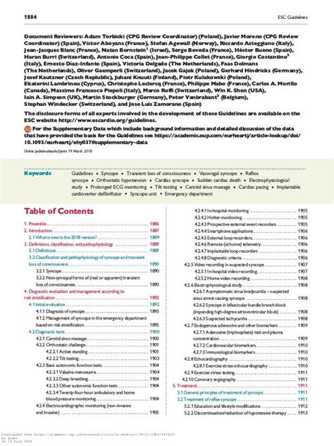 2018 Esc Guidelines For The Diagnosis And Management Of Syncope