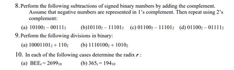 solved 8 perform the following subtractions of signed