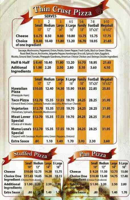 Menu At Mama Lunas Pizzeria Chicago W Addison St