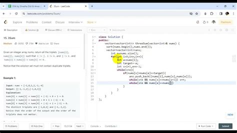 3 Sum Leetcode Problem 15 Optimal Solution C Solution Dsa Sheet Arrays Youtube