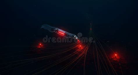 Deep Sea Robotic Exploration Autonomous Underwater Vehicle Laying Fiber Optic Cables In The