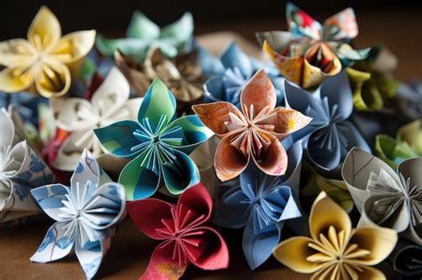 Coleção de flores de origami com instruções de como fazer cada uma
