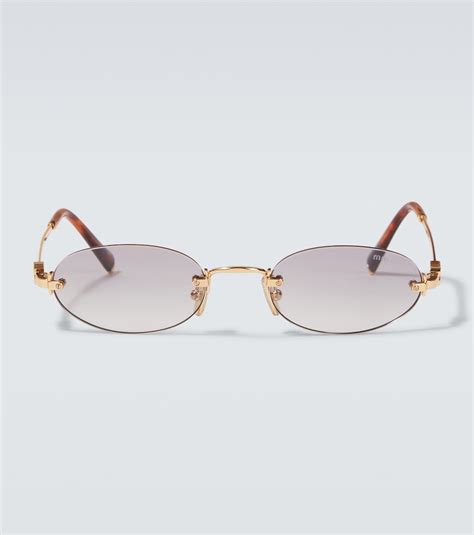 Oval Sunglasses In Gold Miu Miu Mytheresa