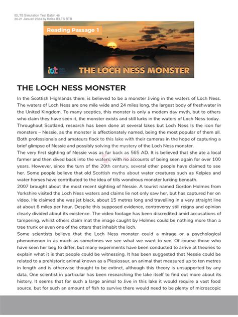 Paket Reading 20 21 Januari 2024 Kelas Ielts Btb Pdf Loch Ness