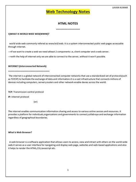 Web Technology Notes Pdf Hyperlink World Wide Web