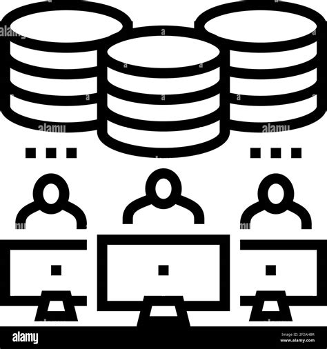 Team Working At Computers Digital Processing Line Icon Vector Illustration Stock Vector Image