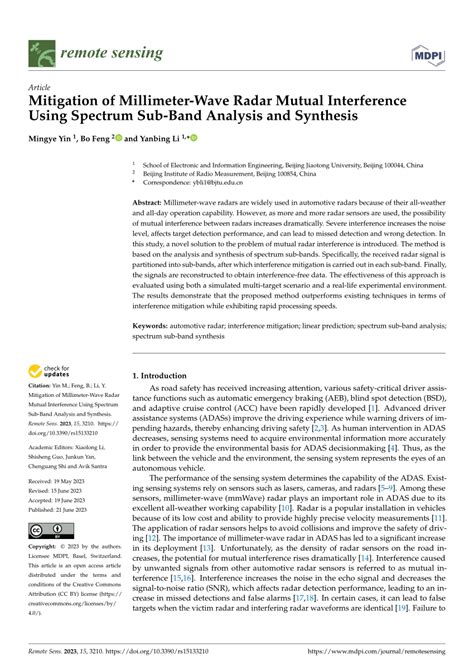 Pdf Mitigation Of Millimeter Wave Radar Mutual Interference Using