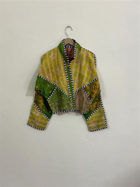 Vintage Kiara Cropped Quilted Patchwork Kantha Jacket Handmade