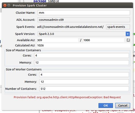 [intellij][spark on adl]error pop up when input the max number of cores
