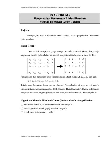 Pdf Praktikum4 9 Metode Eliminasi Gauss Jordan Pdf