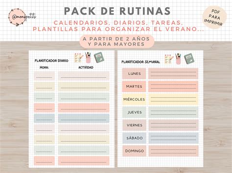 Pack Plantillas Rutinas Planificador Horario Niños Organización