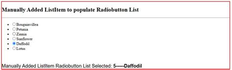 Overview Of Radiobuttonlist Control